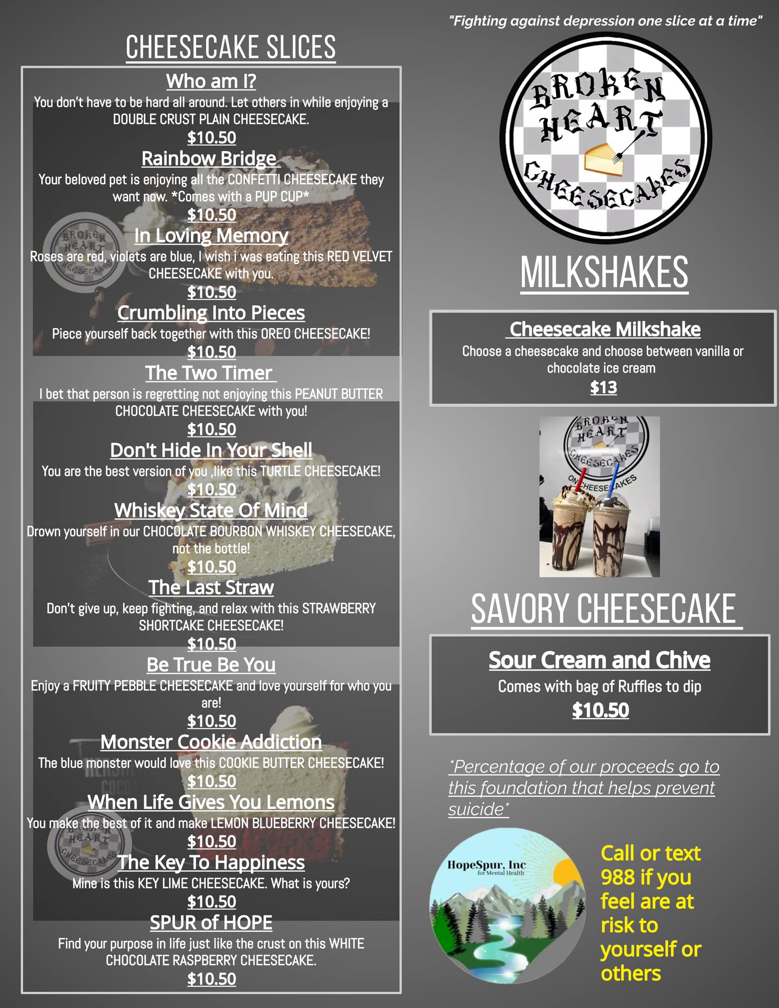 Our Menu - Broken Heart Cheescake